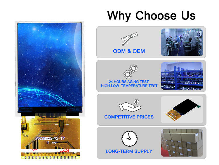 Résolution Polcd 240X320 2,8 pouces Spi Tft LCD Ili9341V RoHS TFT écran tactile